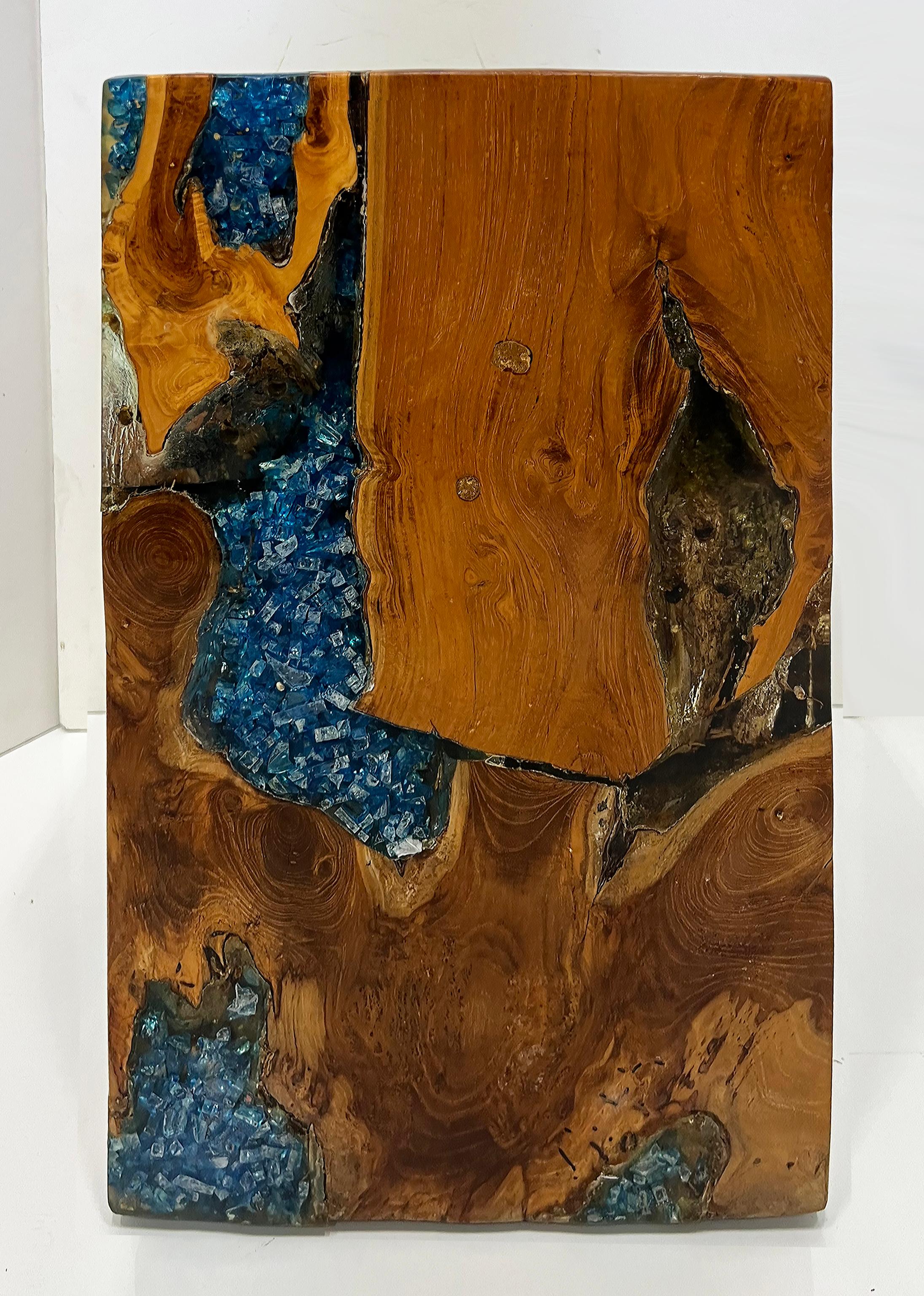 Organic Teak, Epoxy Resin and Crystals Side Table, Stool or Pedestal ...