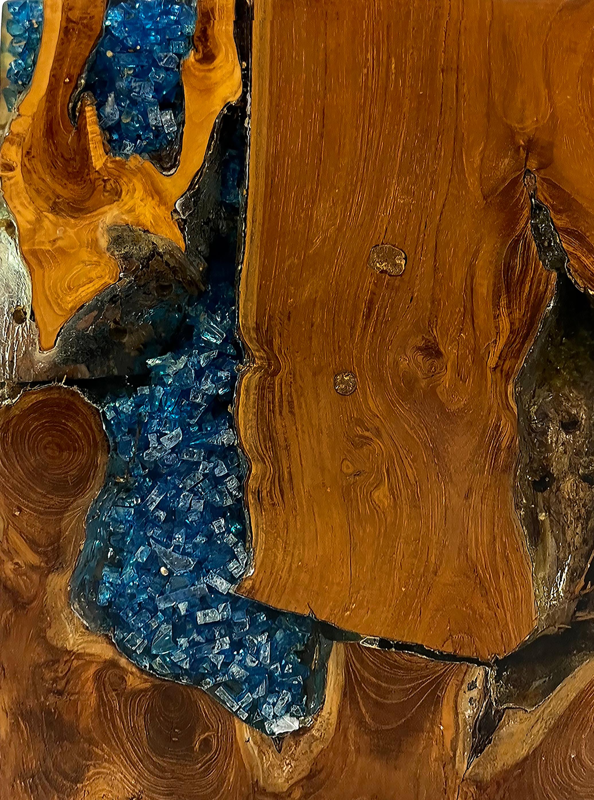 Organic Teak, Epoxy Resin and Crystals Side Table, Stool or Pedestal ...
