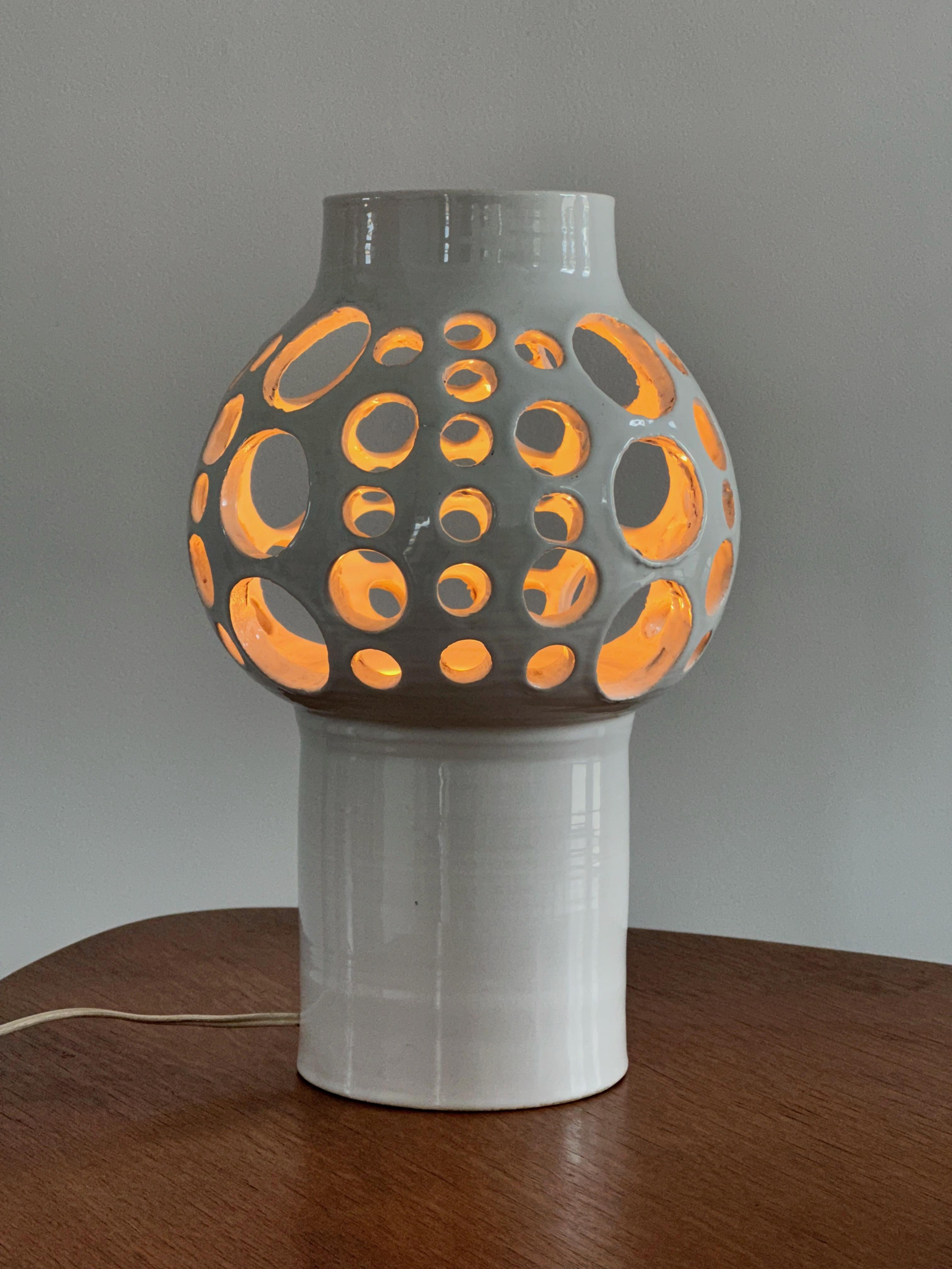 Organic White Ceramic Lamp, Unique Work, France, 1950 For Sale at 1stDibs