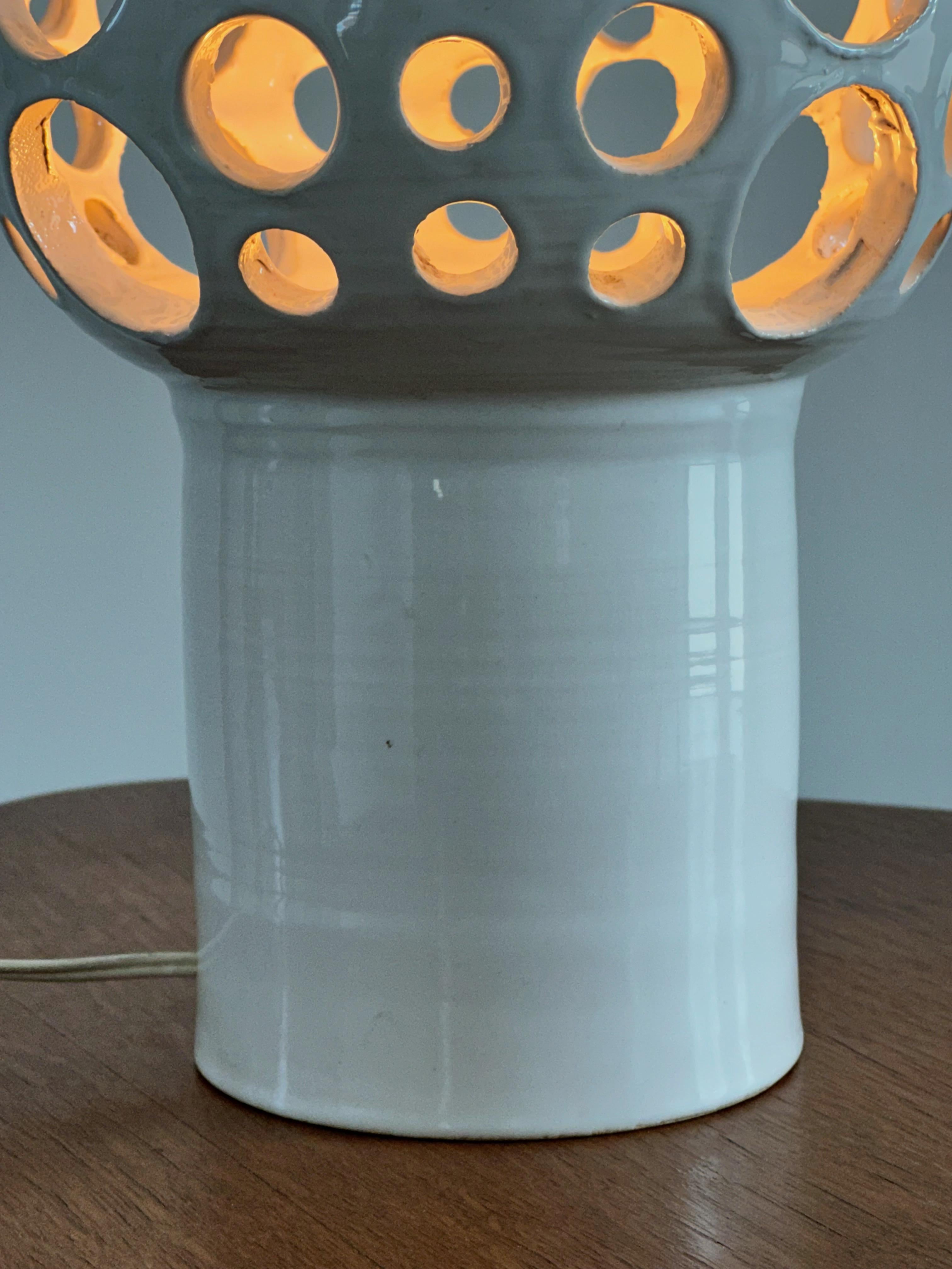 Organic White Ceramic Lamp, Unique Work, France, 1950 For Sale at 1stDibs