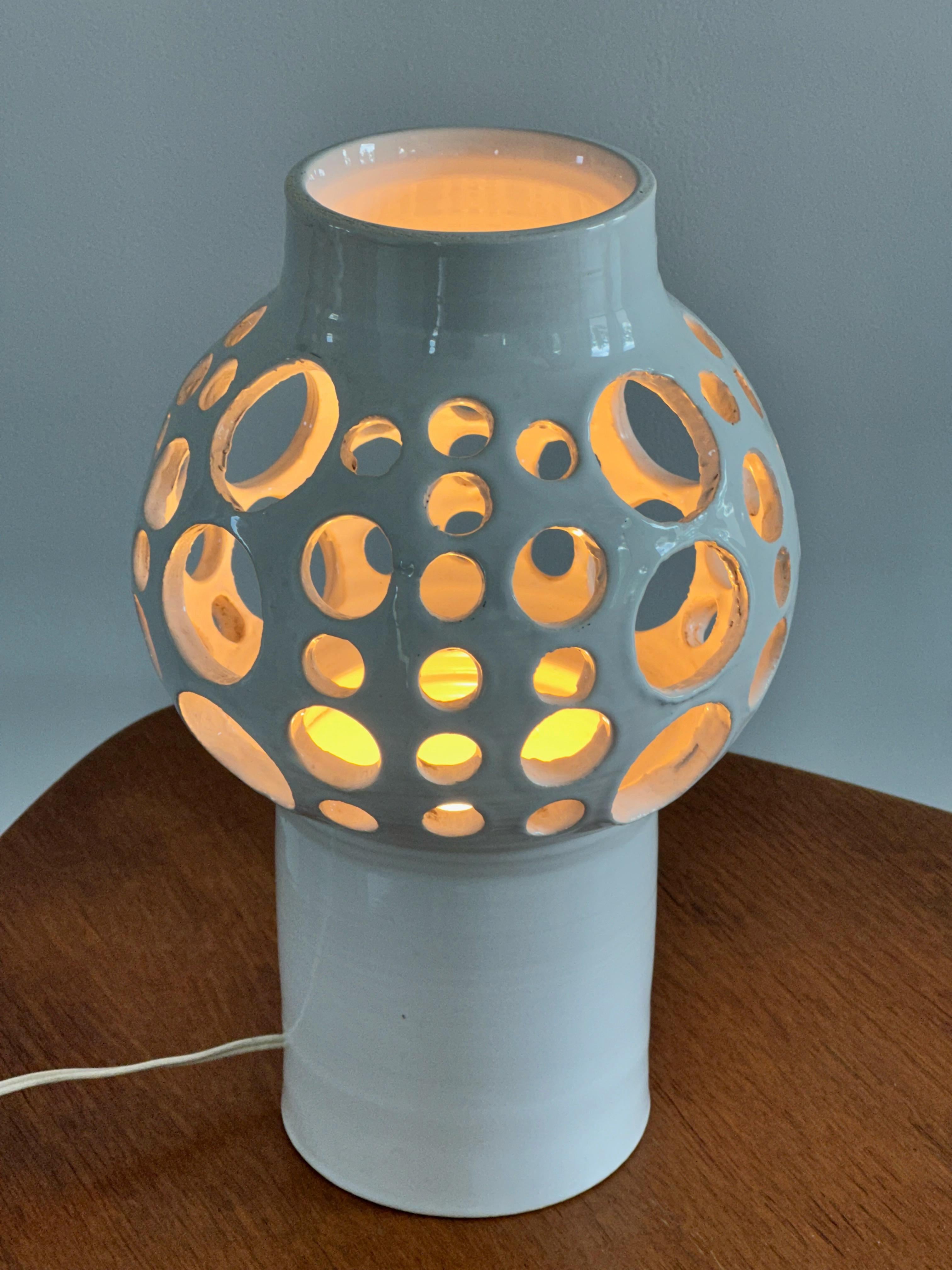 Organic White Ceramic Lamp, Unique Work, France, 1950 For Sale at 1stDibs