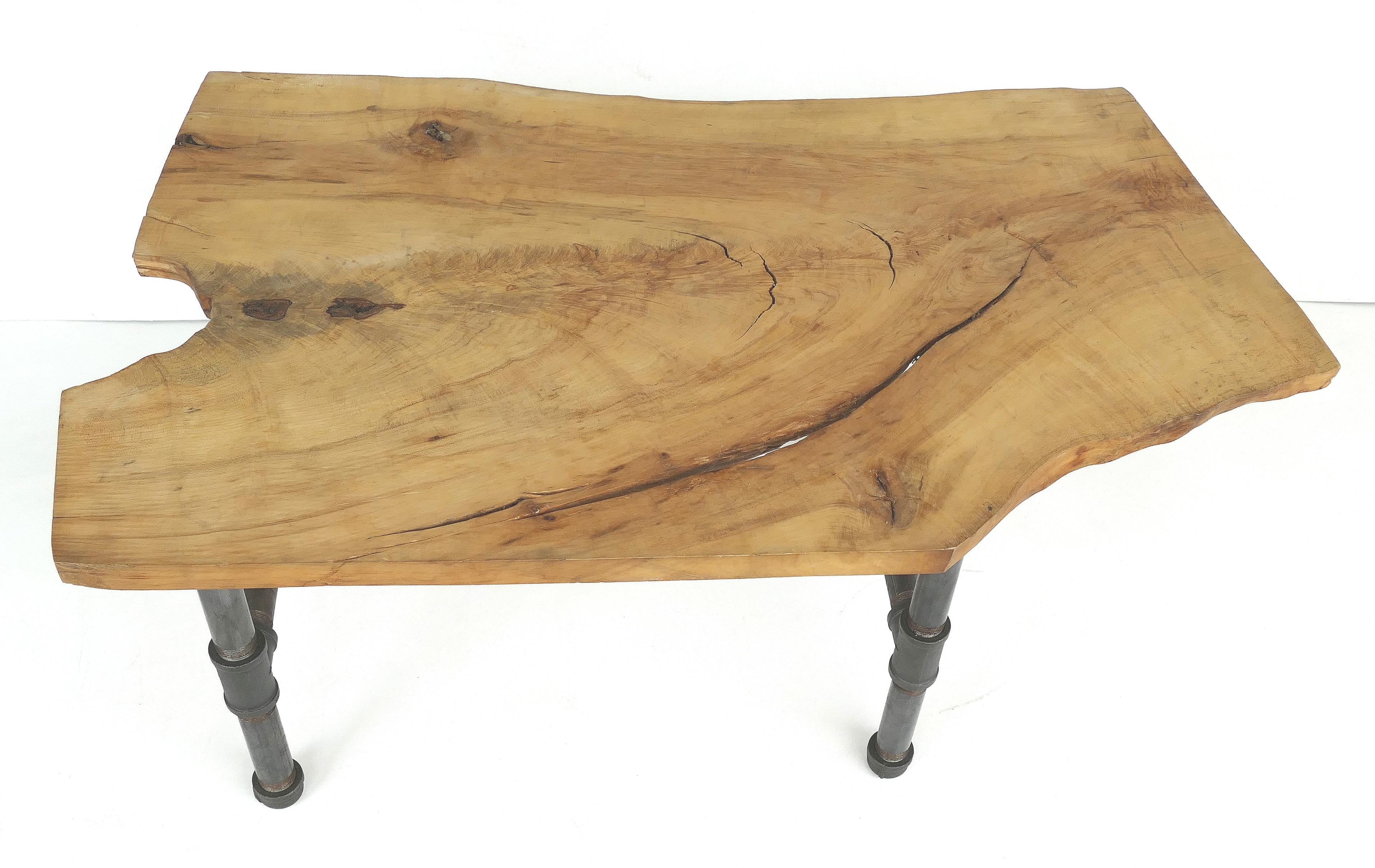 Organic Wood Slab Coffee Table with Industrial Iron Base at 1stDibs ...