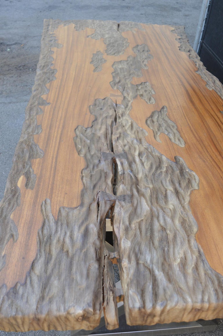 Organic Wood Top Table with Chrome Legs at 1stDibs