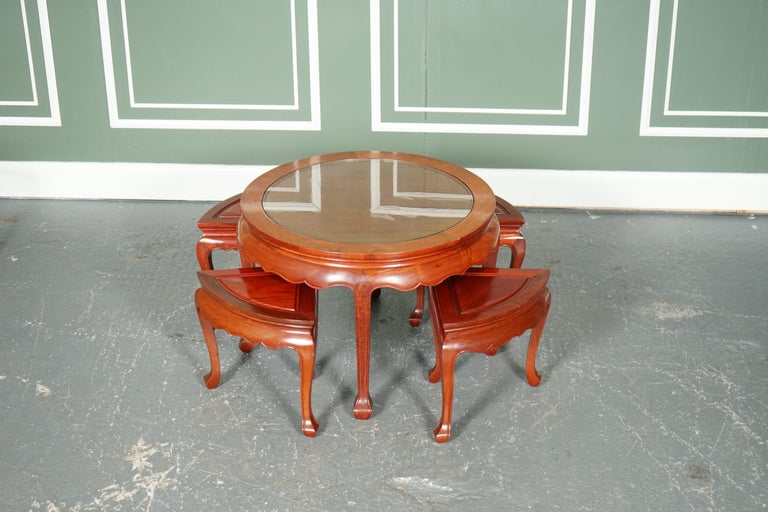 Oriental Asian Rosewood Tea Table with Set of 4 Seats For Sale at 1stDibs