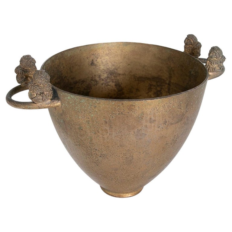 Oriental Bronze Vessel with Handles on the Sides For Sale at 1stDibs