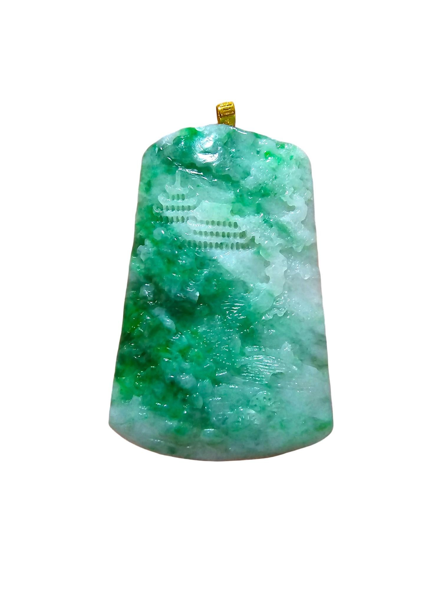 Oriental Burmese A-Jadeite Pendant and Showpiece (with 18K Yellow Gold ...
