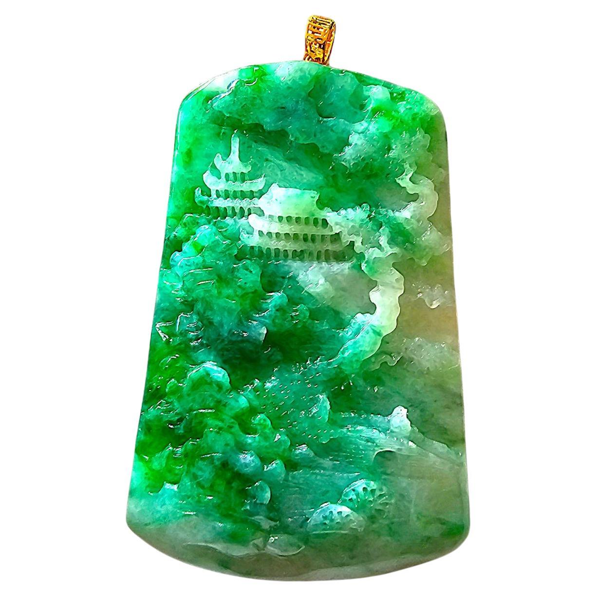 Kyushu Carved Dragon Burmese Green A-Jadeite Fan Ornament Showpiece ...