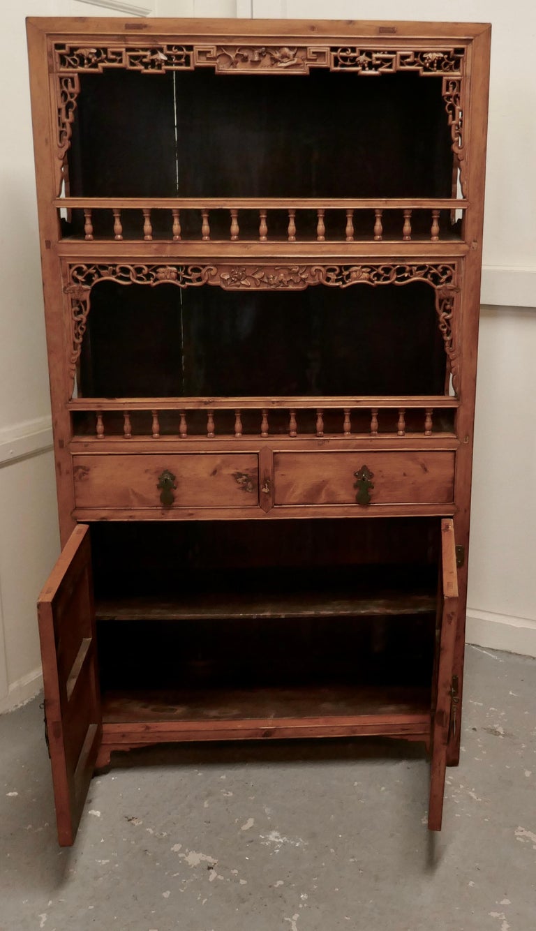 Oriental Carved Open Dresser or Hall Cupboard For Sale at 1stDibs