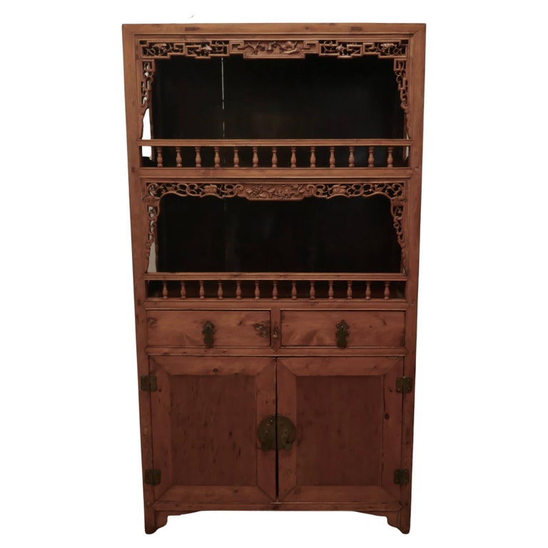 Oriental Carved Open Dresser or Hall Cupboard For Sale at 1stDibs