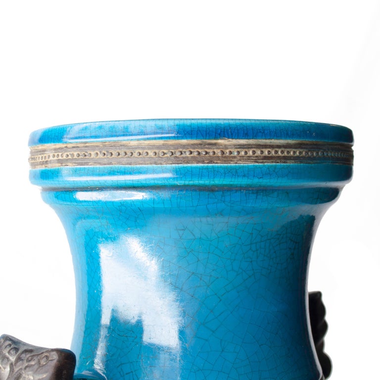 Oriental Ceramic Turquoise Vase, Asia, 1940 For Sale at 1stDibs