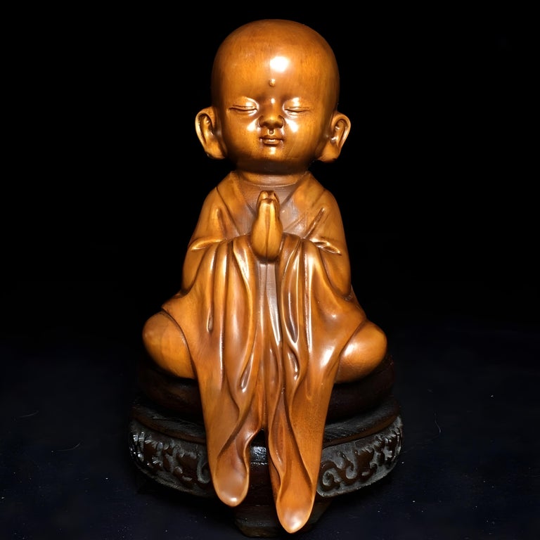 Oriental Handmade Wood Sculpture Small Monk, 2oth Century, in Stock For ...