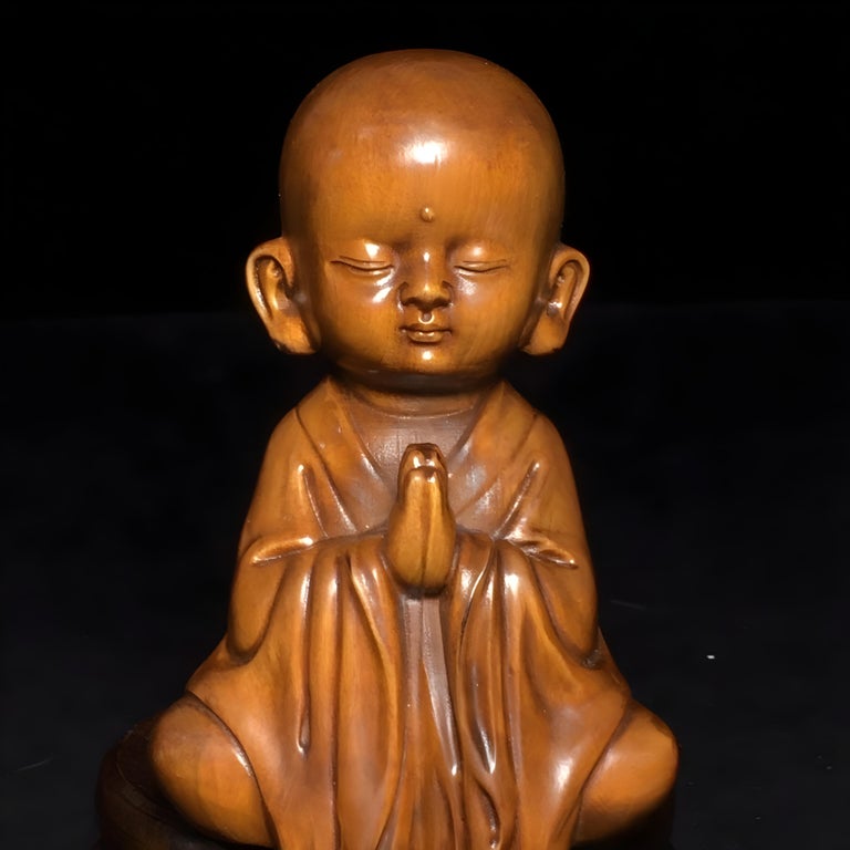 Oriental Handmade Wood Sculpture Small Monk, 2oth Century, in Stock For ...