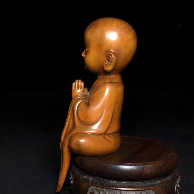 Oriental Handmade Wood Sculpture Small Monk, 2oth Century, in Stock For ...