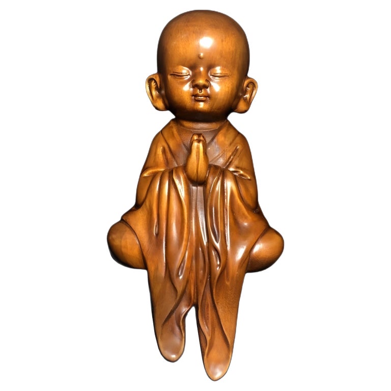 Oriental Handmade Wood Sculpture Small Monk, 2oth Century, in Stock For ...