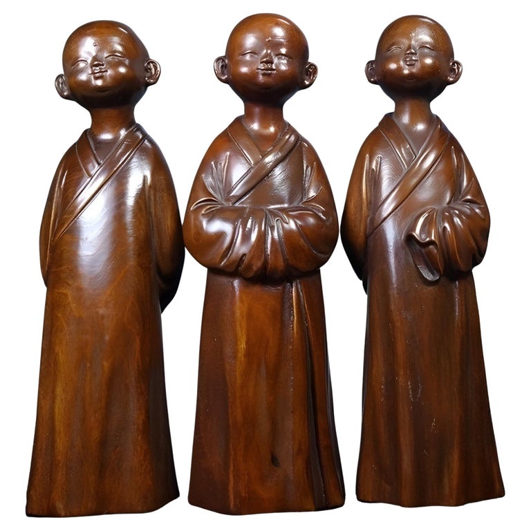 Oriental Handmade Wood Three Small Monks Set, 20th Century, in Stock ...