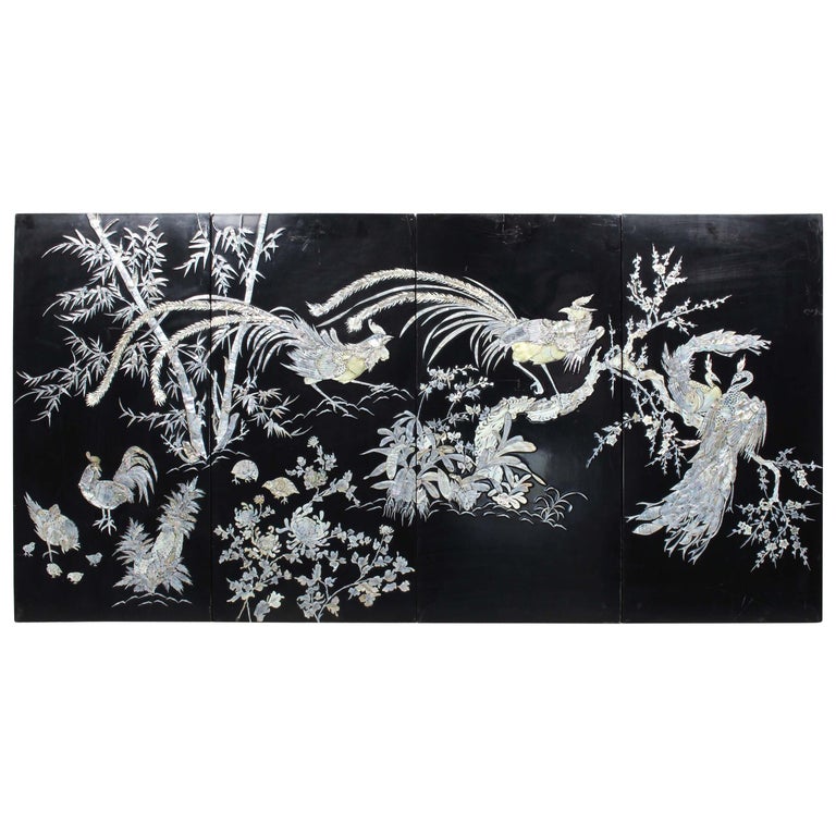 Oriental/ Japanese Midcentury Wall Art Panels Made of Mother of Pearl ...
