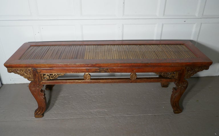 Oriental Long Low Table, Red Lacquered and Bamboo Coffee Table at 1stDibs
