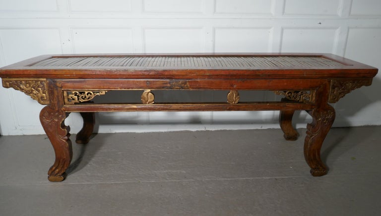 Oriental Long Low Table, Red Lacquered and Bamboo Coffee Table at 1stDibs