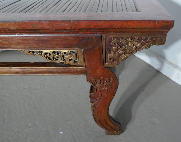 Oriental Long Low Table, Red Lacquered and Bamboo Coffee Table at 1stDibs