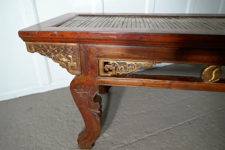 Oriental Long Low Table, Red Lacquered and Bamboo Coffee Table at 1stDibs