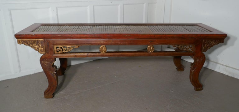 Oriental Long Low Table, Red Lacquered and Bamboo Coffee Table at 1stDibs