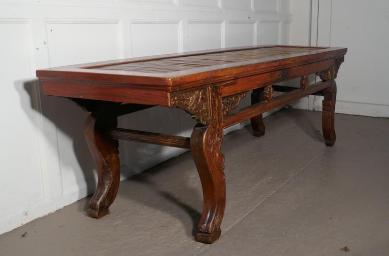 Oriental Long Low Table, Red Lacquered and Bamboo Coffee Table at 1stDibs