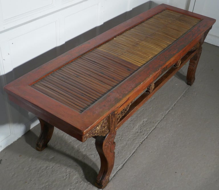 Oriental Long Low Table, Red Lacquered and Bamboo Coffee Table at 1stDibs