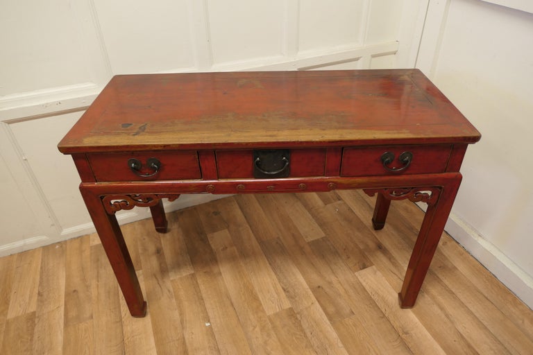 Oriental Red Lacquered Side Table or Writing Table For Sale at 1stDibs