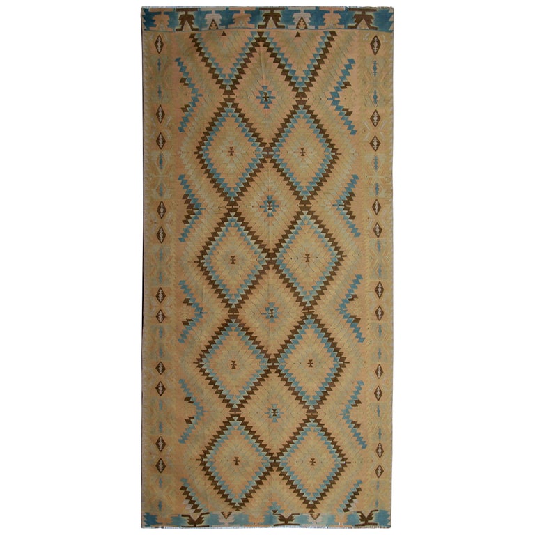 Oriental Rug Yellow Geometric Kilim Rug Traditional Antique Runner Rug ...