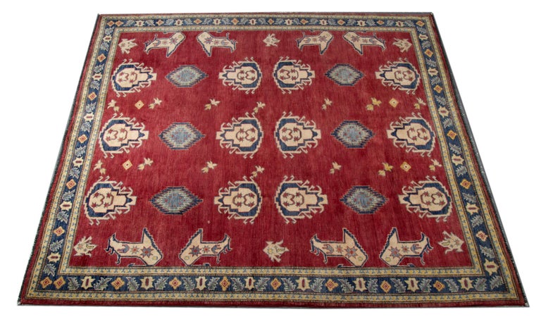 Oriental Rugs, Red Square Rugs, Geometric Wool Handmade Carpet for Sale ...