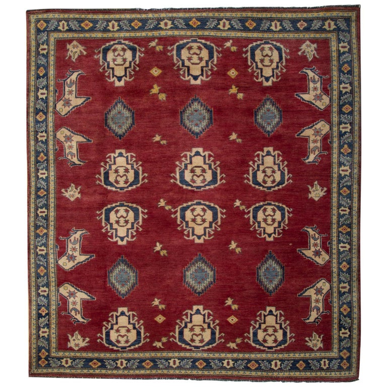 Oriental Rugs, Red Square Rugs, Geometric Wool Handmade Carpet for Sale ...