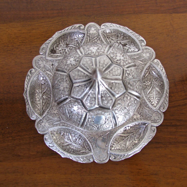 Oriental Silver Round Plate with Cover in Repoussé Technique For Sale ...