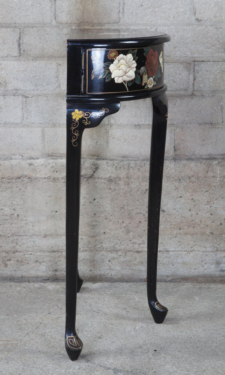 Oriental Vintage Black Lacquered Demilune Console Hall Table Half Moon ...