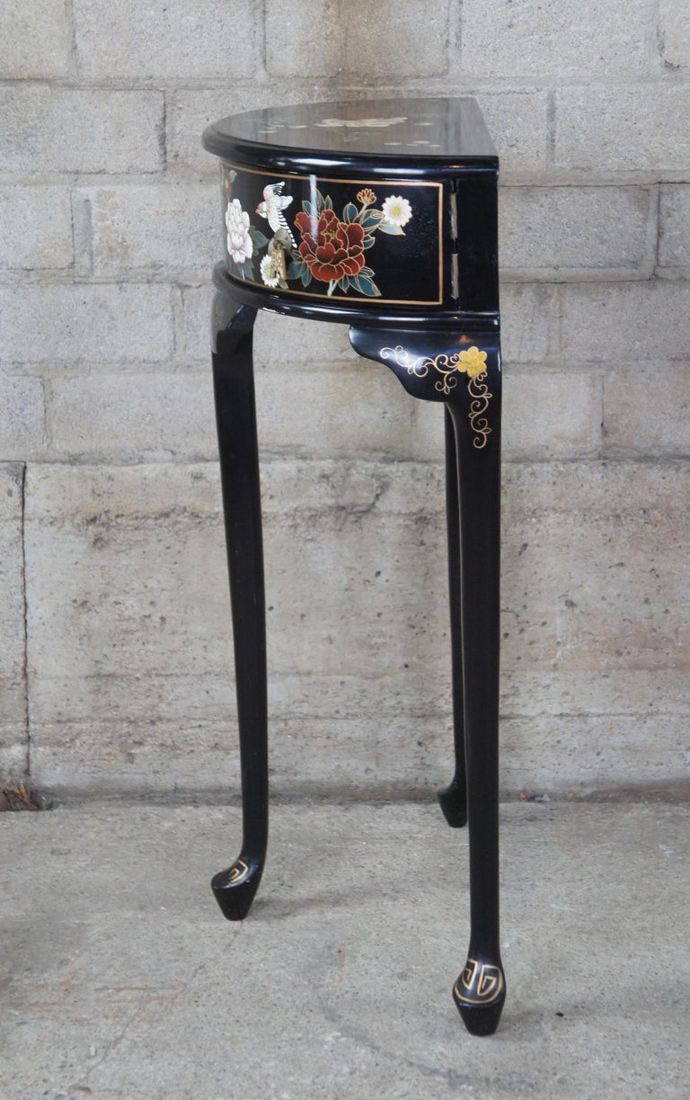 Oriental Vintage Black Lacquered Demilune Console Hall Table Half Moon ...