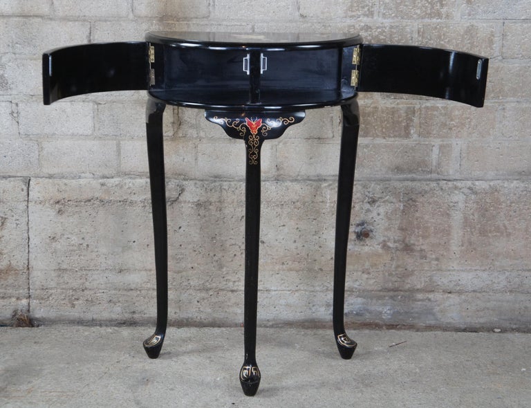 Oriental Vintage Black Lacquered Demilune Console Hall Table Half Moon ...