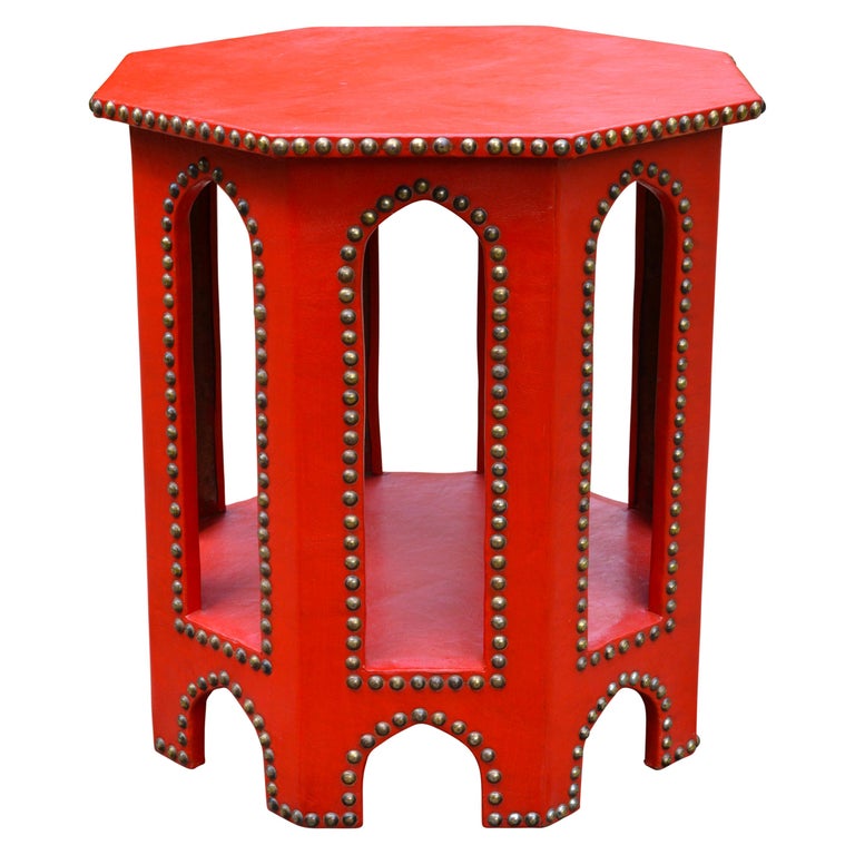Oriental Vintage Red Leather Tea Table at 1stDibs
