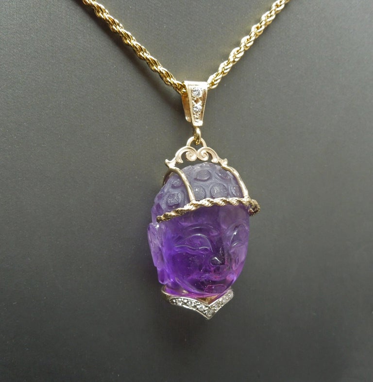Orientalist Carved Amethyst Head Amulet Pendant For Sale at 1stDibs