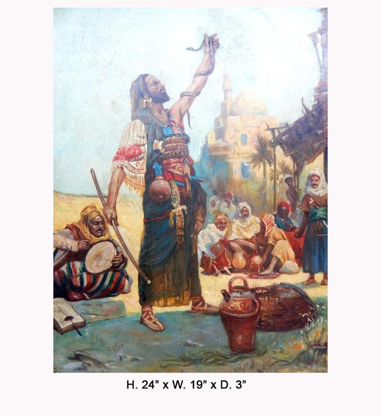 Orientalist Oil on Panel Painting of Snake Dancer, Signed at 1stDibs
