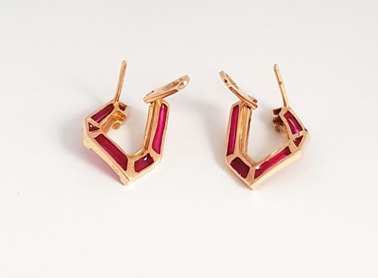 Origami Link No. 5 Ruby with Enamel Earrings 18K Rose Gold Petite For ...