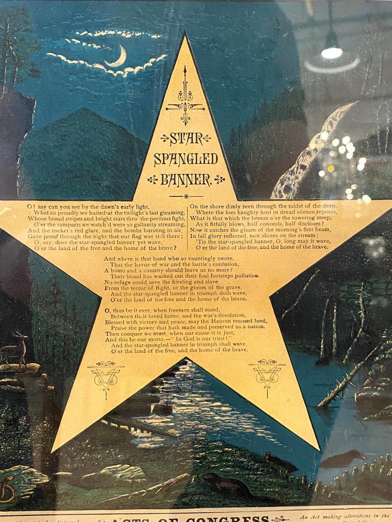 Original 1880s Framed Poster of The USA Flag For Sale at 1stDibs