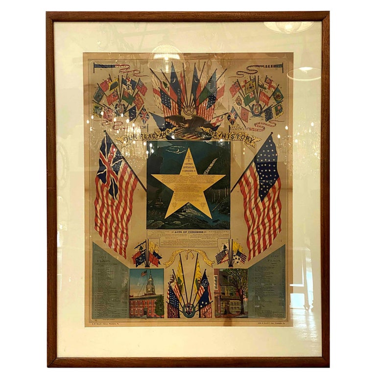Original 1880s Framed Poster of The USA Flag For Sale at 1stDibs