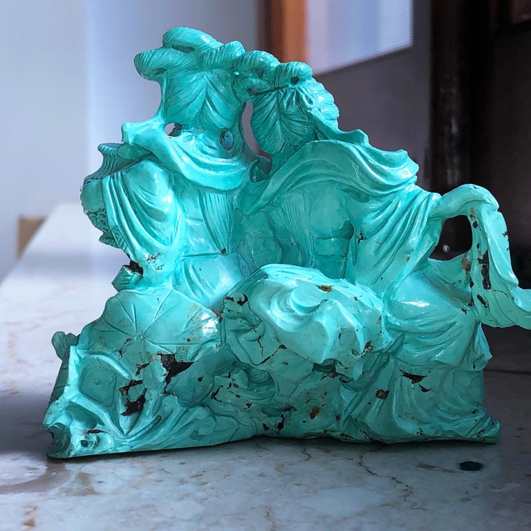 Original 1930 Chinese Export Natural Turquoise Three Dames Sculpture at ...