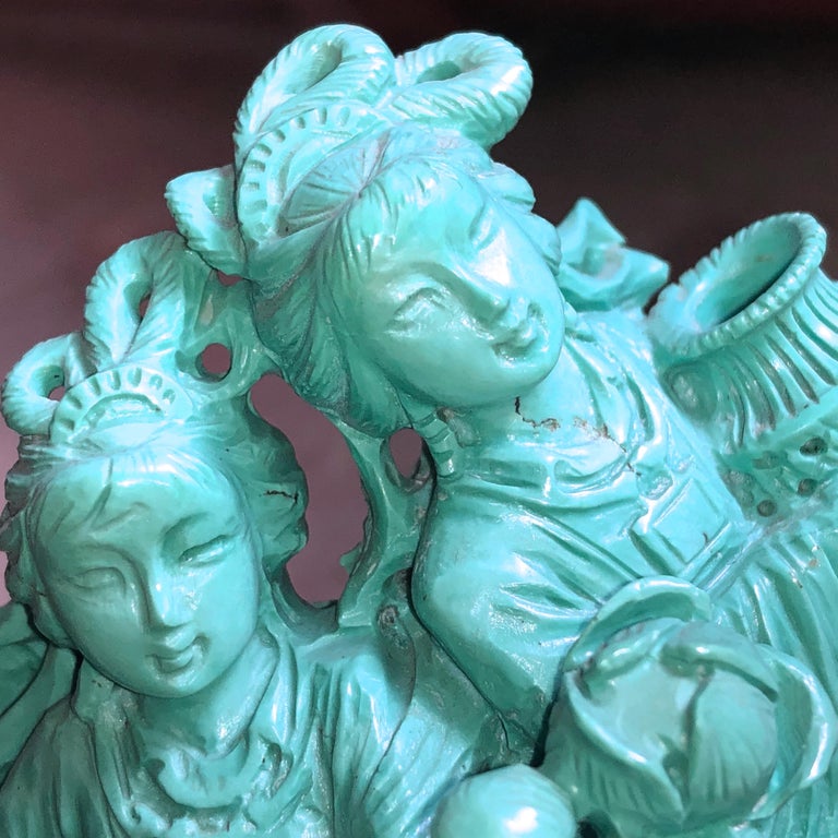Original 1930 Chinese Export Natural Turquoise Three Dames Sculpture at ...