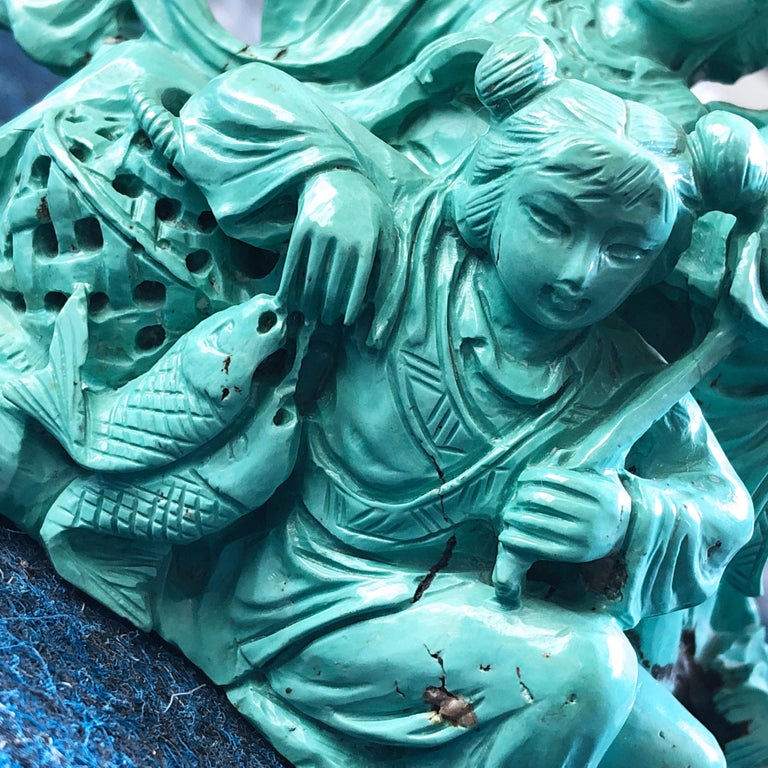 Original 1930 Chinese Export Natural Turquoise Three Dames Sculpture at ...