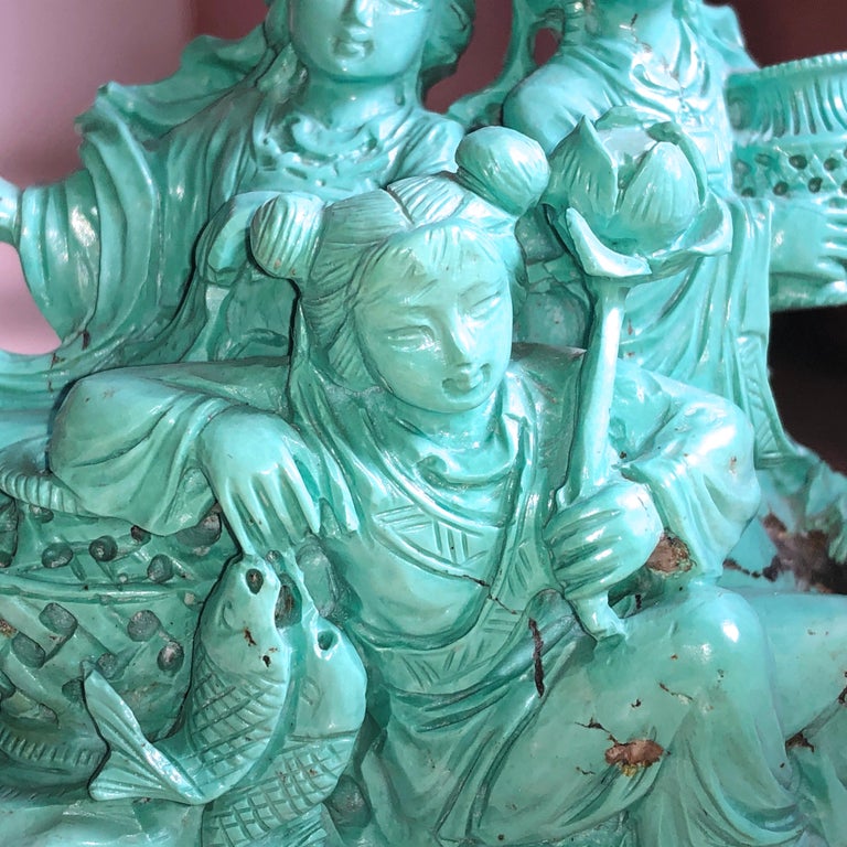 Original 1930 Chinese Export Natural Turquoise Three Dames Sculpture at ...