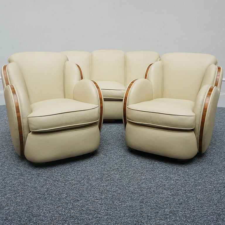 Original 1930's Art Deco Three Piece Lounge Suite Upholstered in Cream ...