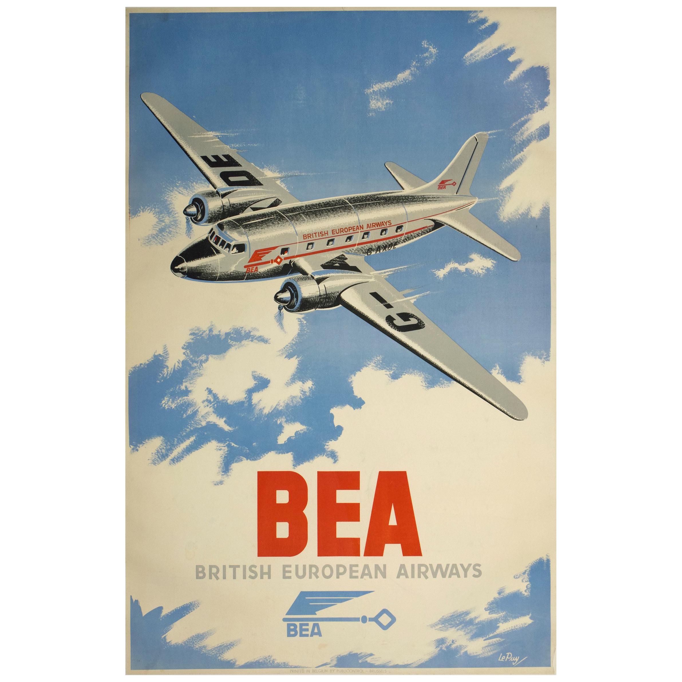 Original 1940s British European Airways poster by Le Puy at 1stDibs