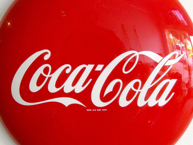 Original 1950s Coca-Cola Coke Porcelain Store Advertising Button Sign ...