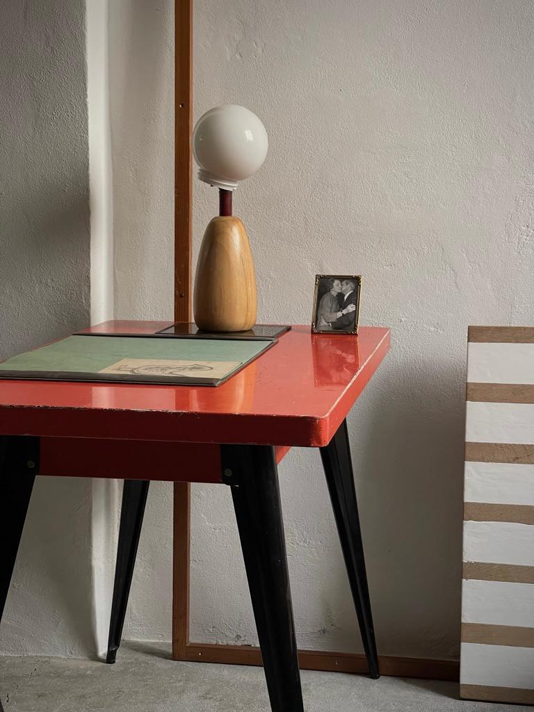 Original 1950s French metal desk in red varnish by Xavier Pouchard for ...