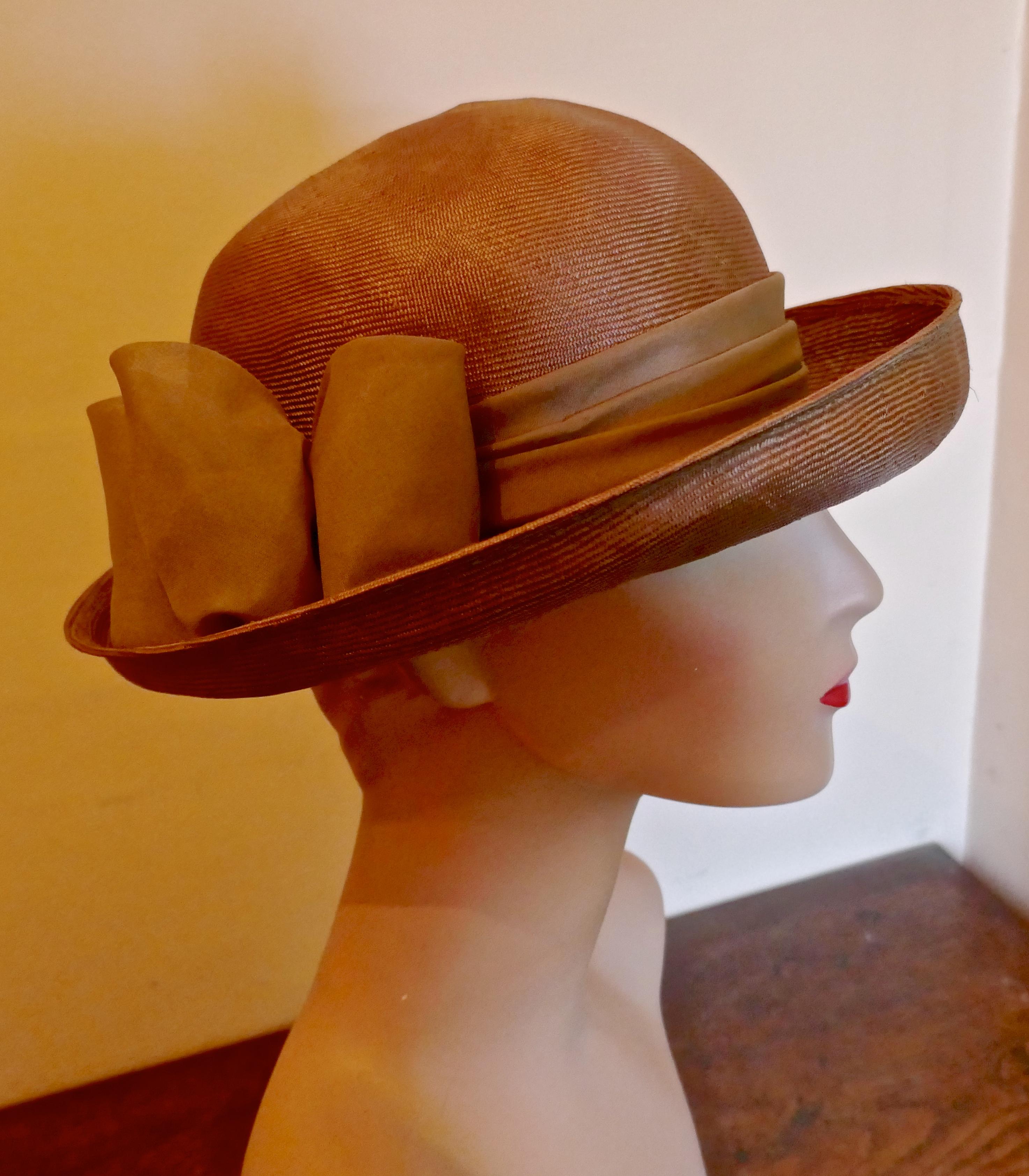 Original 1960s Copper Coloured Panama Cloche Style Hat, trimmed with ...